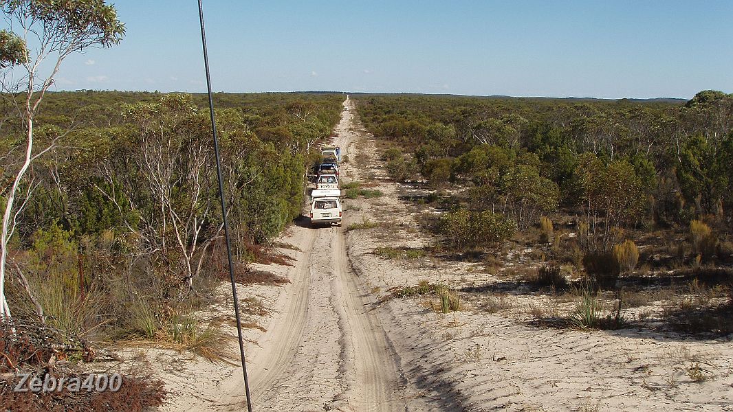 2009-04 Vic-SA Border Track/21-Convoy heads down the Border Track